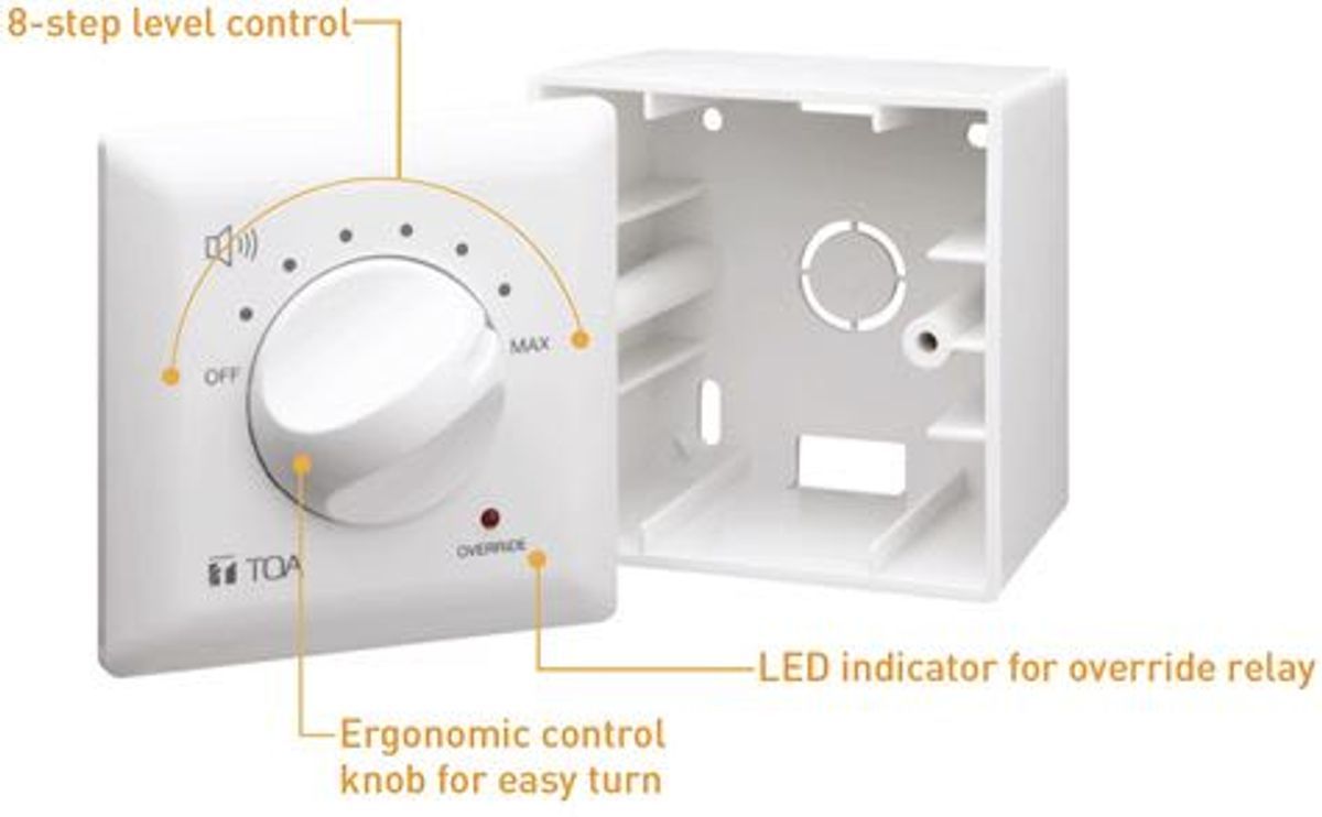 TOA Volumkontroll 120W, 2/3/4 tråds, med påveggboks, 80mm - Viratech